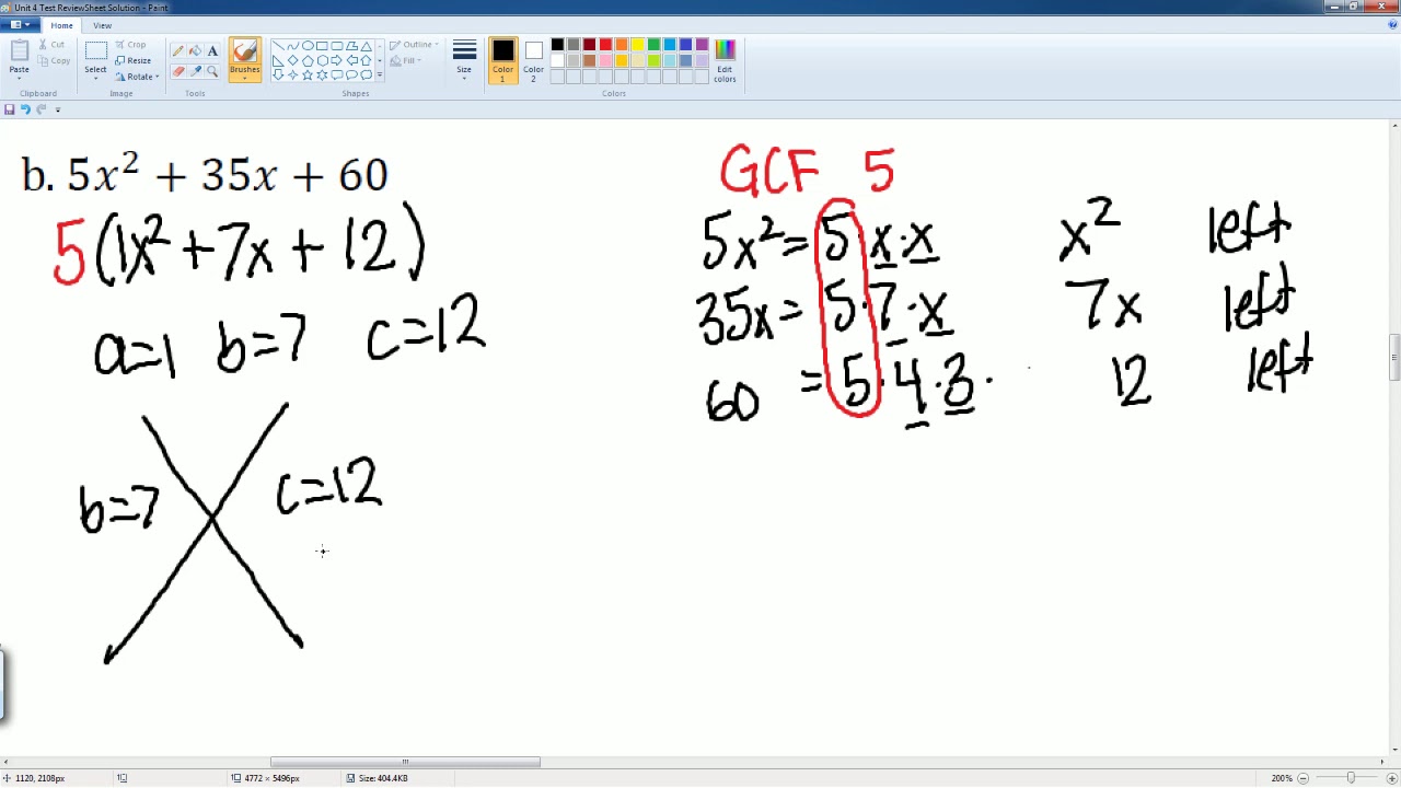 Unit 4 Test Review Sheet Solution #4 to 5
