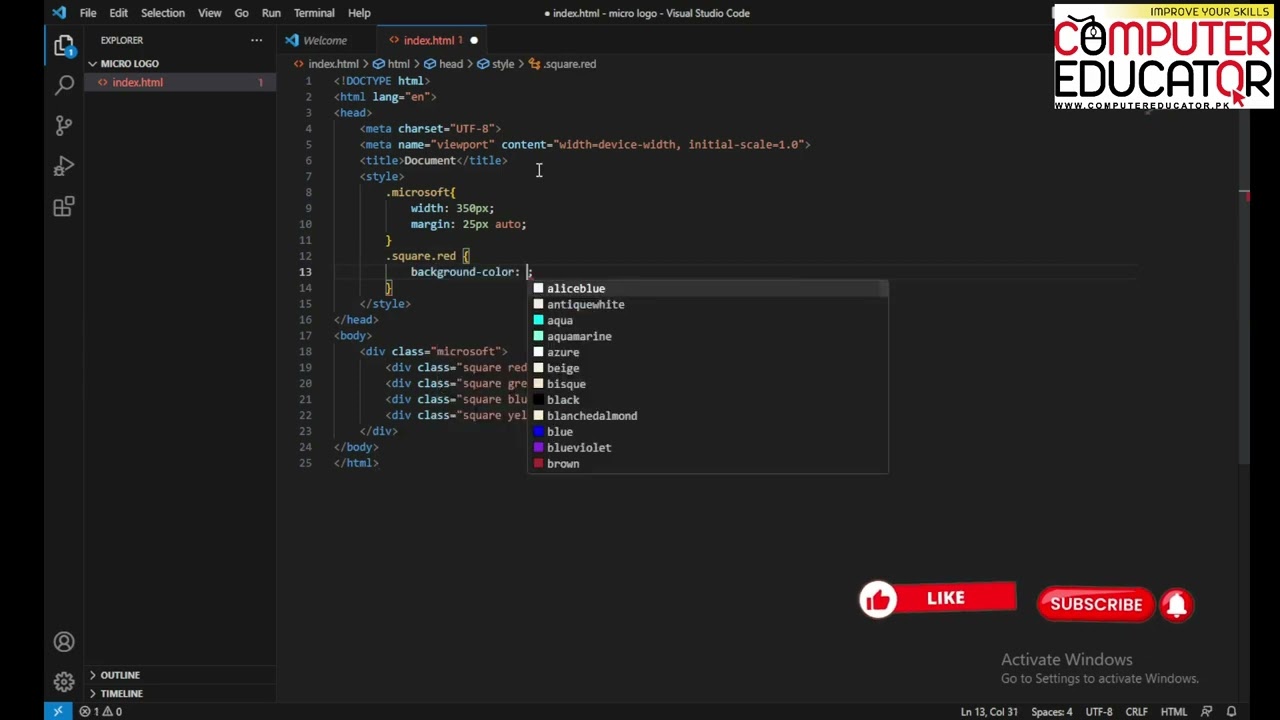 Recreating the Iconic Microsoft Logo with HTML and CSS | Computer Educator