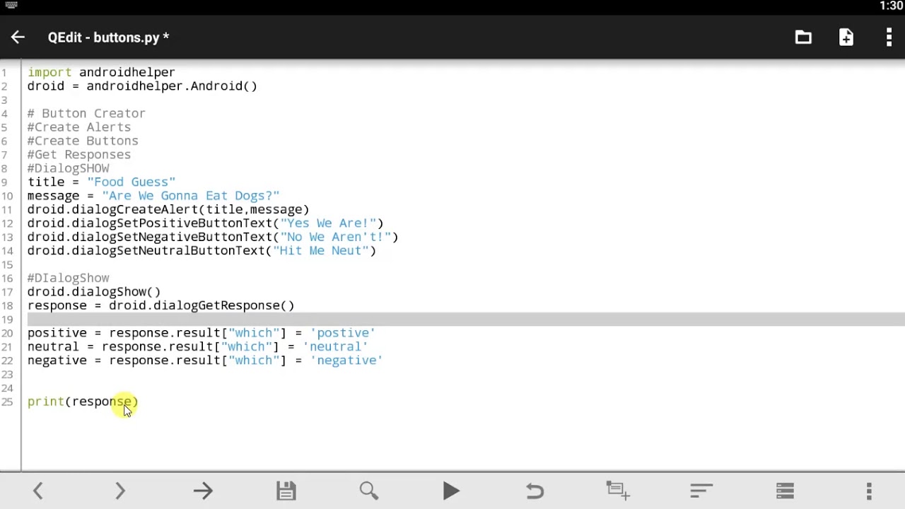 Qpython tutorial - 47 GET RESPONSE From Button Clicks