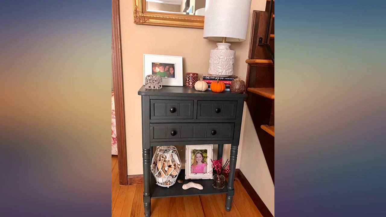 Narrow Console Table, Sofa Table with 3 Storage Drawers and Bottom Shelf Rustic review