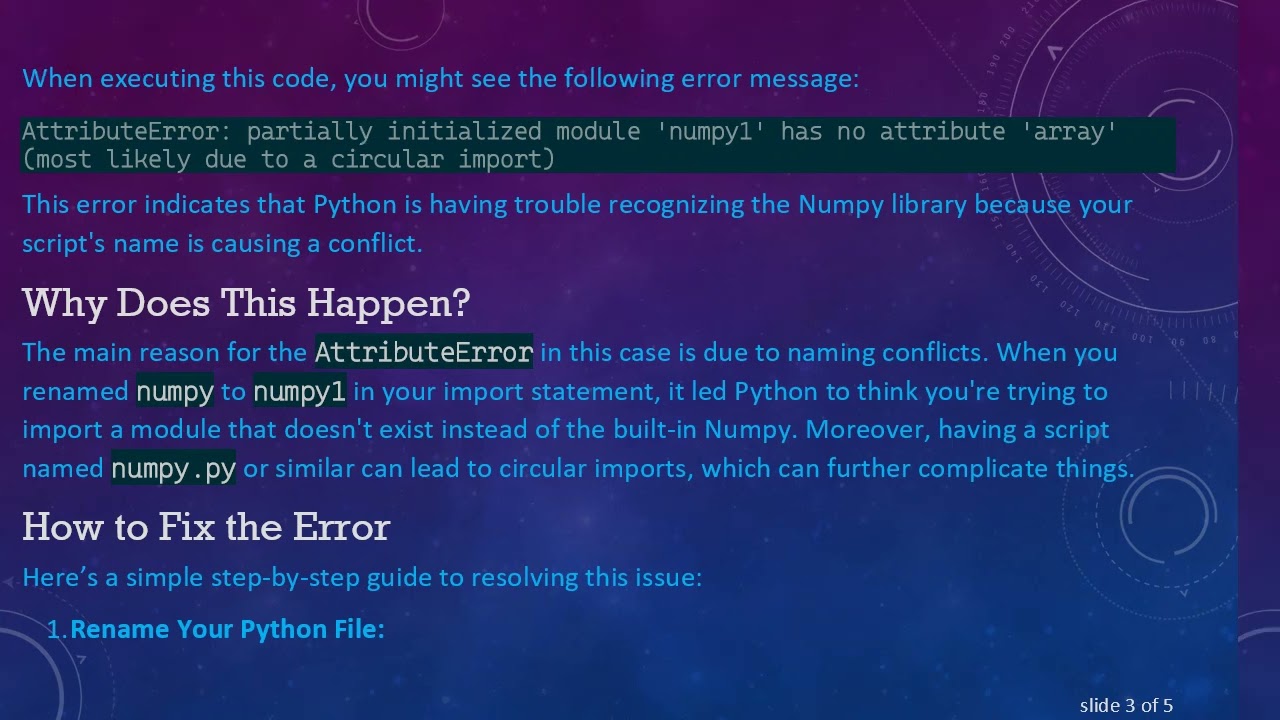 How to Fix AttributeError: partially initialized module 'numpy1' in Python