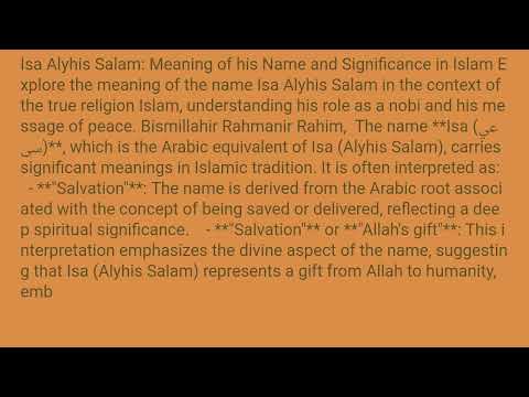Isa Alyhis Salam: Meaning of his Name and Significance in Islam