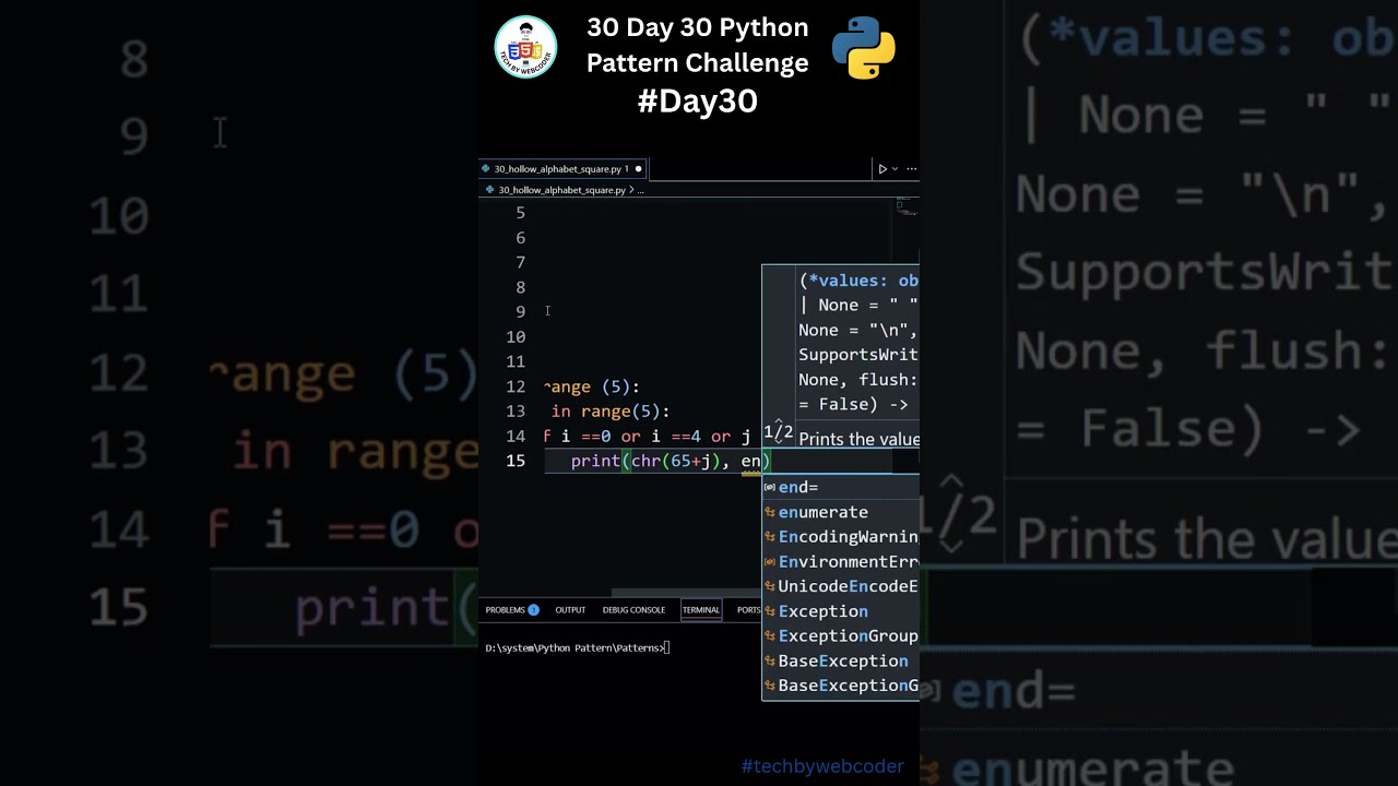 Day 30: Easy Hollow Alphabet Square Pattern in Python | 30 Days of Code