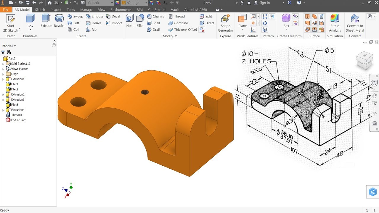 Autodesk inventor Tutorial for beginners Exercise 3