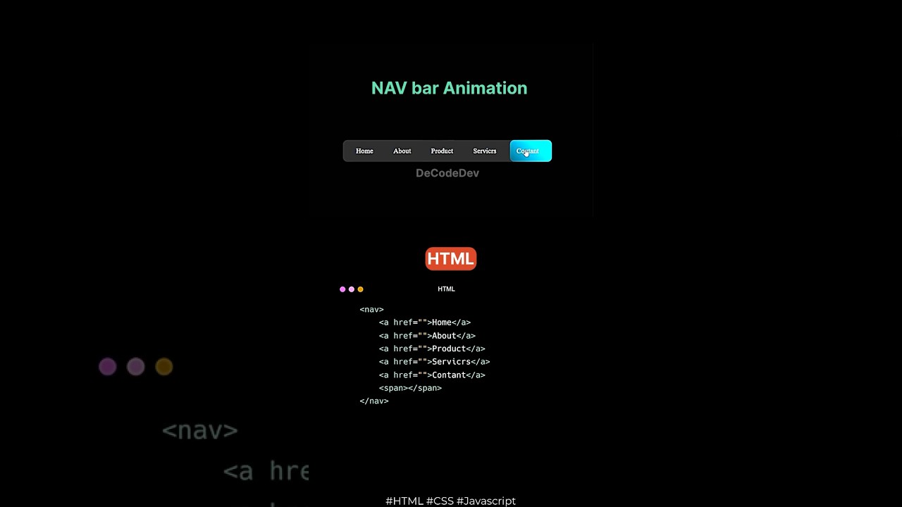 Create a Smooth Nav Bar Animation Using HTML & CSS #html #css #navbar #animation #webdevelopment
