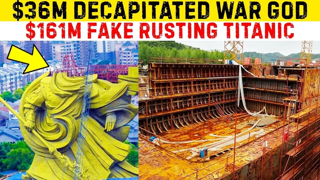 CHINA'S MEGA-PROJECT HUMILIATION! $5.5B Wooden Scam, A Sinking 190-Foot Statue & Stranded Titanic