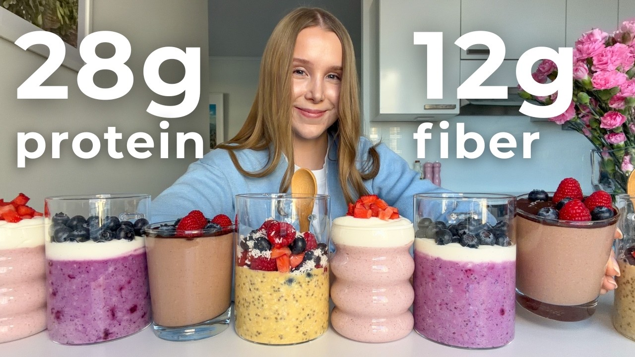 10 Minute Breakfast Meal Prep: High protein Overnight Oats in 4 Flavors