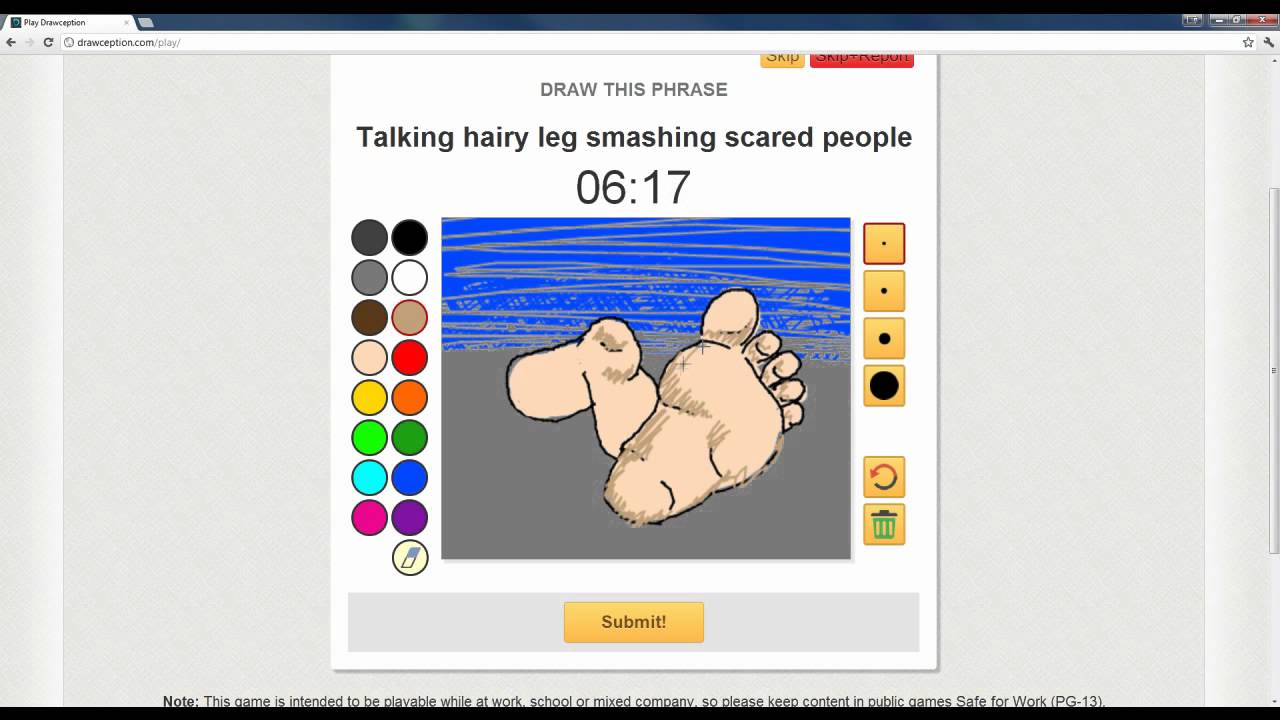 Drawception - Talking hairy leg smashing scared people