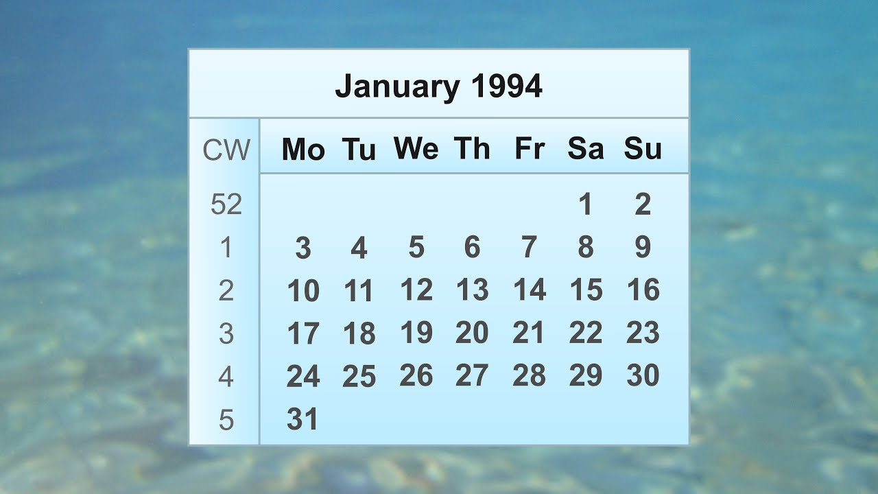 January 1994 Calendar