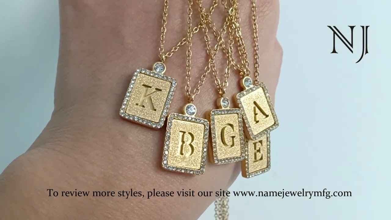 Square diamond initial letter pendant necklace gold