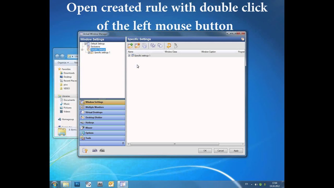 How to create specific settings via the Configuration Window - Actual Window Manager