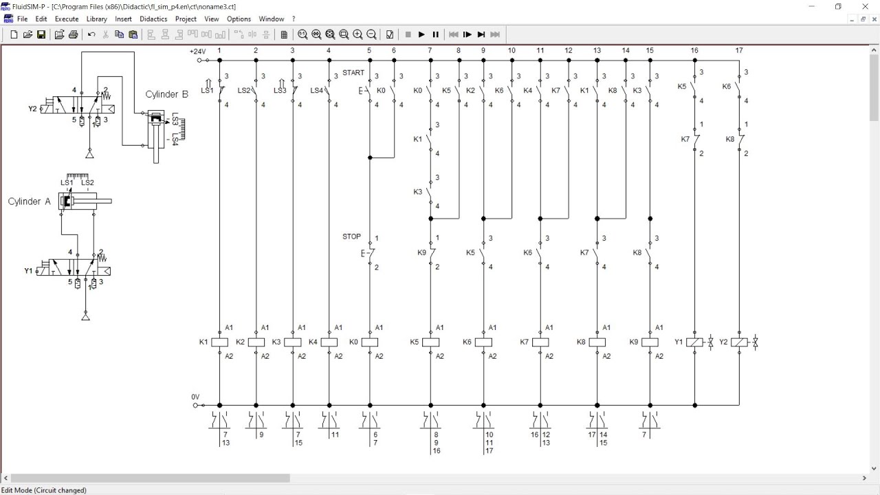 FluidSIM Tutorial : Electro-Pneumatic A+ B+ A- B- ; continuous looping