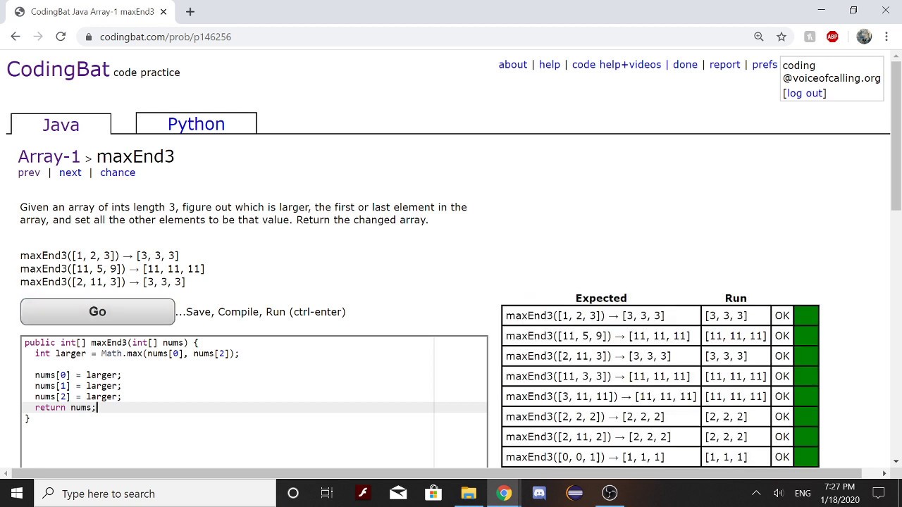 Array-1 (maxEnd3) Java Tutorial || Codingbat.com