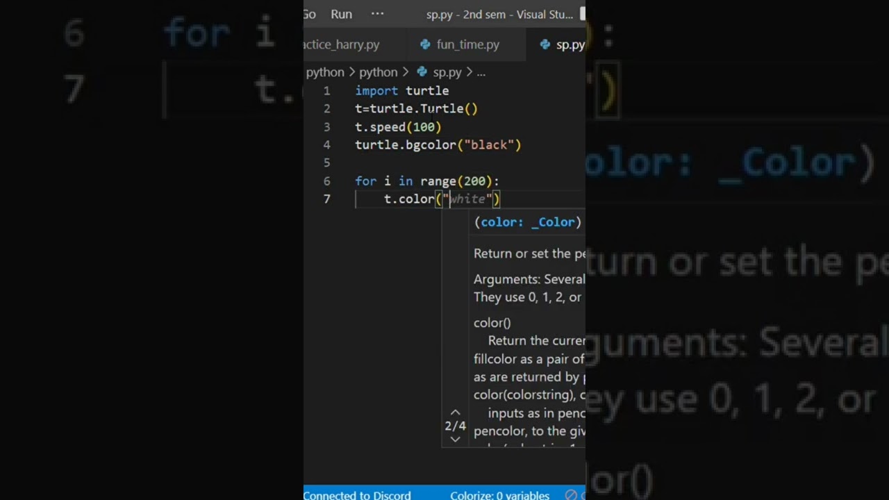 Display spiral circle using python. #programmer #programming #python