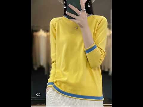 100% Cotton Knitwear Women's Round Neck Sweater Spring And Summer New Loose Color Matching Cotton