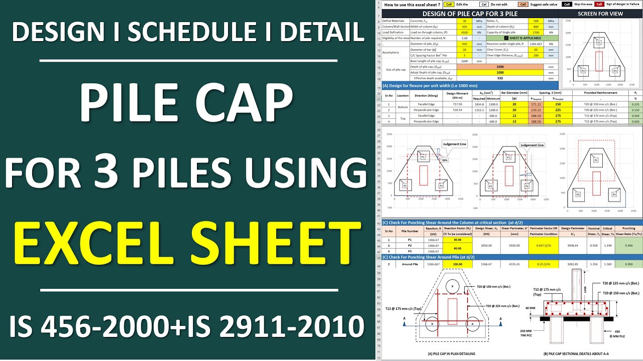 Design of Pile Cap for 3 Piles By Excel Sheet I Foundation Design I IS 456-2000 | Struct Soft Centre