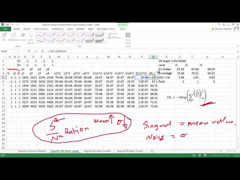 Robust Parameter Taguchi Design Static Explained with Example Calculations in MS Excel