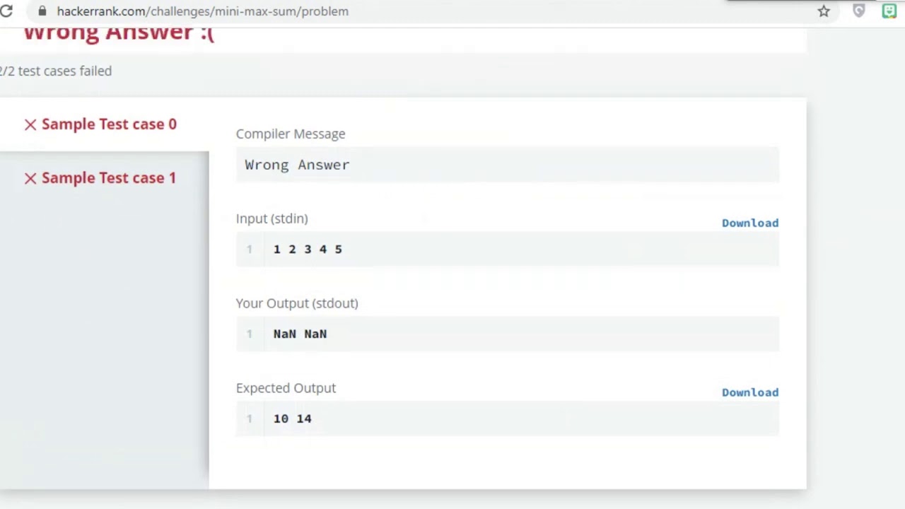 Hacker Rank algorith 8 min-max Javascript practice