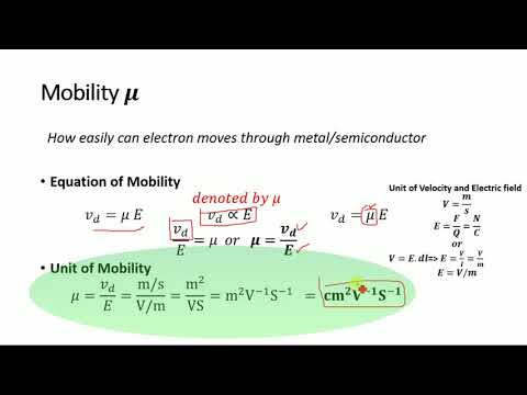 What is Mobility how to derive equation and unit of mobility in Physics