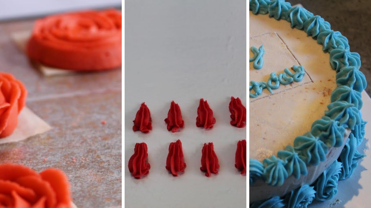 5 Basic Cake borders piped using one Star tip | BONUS: piped flower | Decorating Compilation