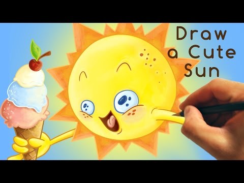 How to Draw a Cartoon Sun : Cute and Easy Kawaii Narrated Tutorial