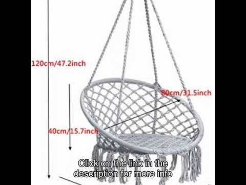 Caromy Hammock Chair Macrame Swing, Hanging Lounge Mesh Chair Durable Cotton Rope Swing