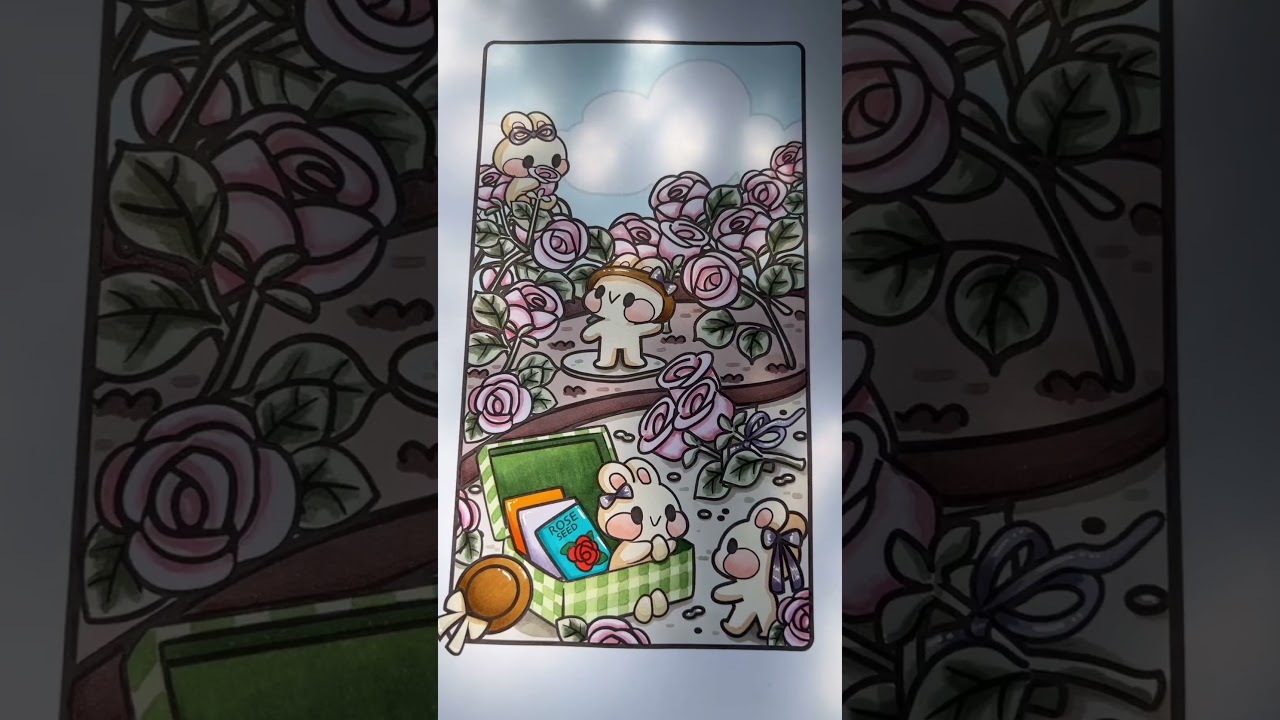 Bunnies Summer Rose Garden coloring page. #coloringpages #cutecoloring   #coloringbook