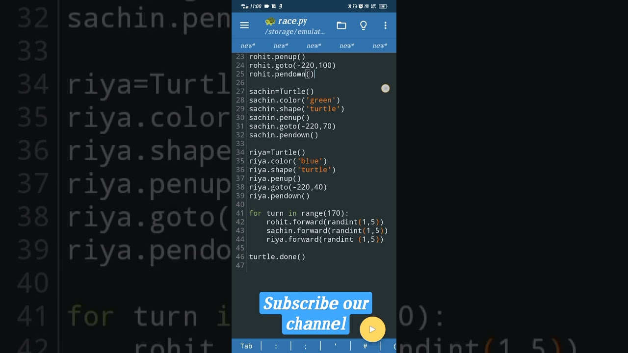 how to use turtle to race among turtles || Python helper || #coding and #learn python 👨‍💻👨‍💻