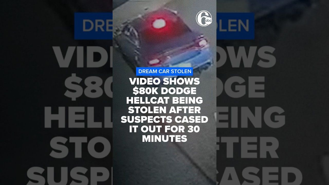 Surveillance shows crew casing Dodge Hellcat for about 30 minutes before theft