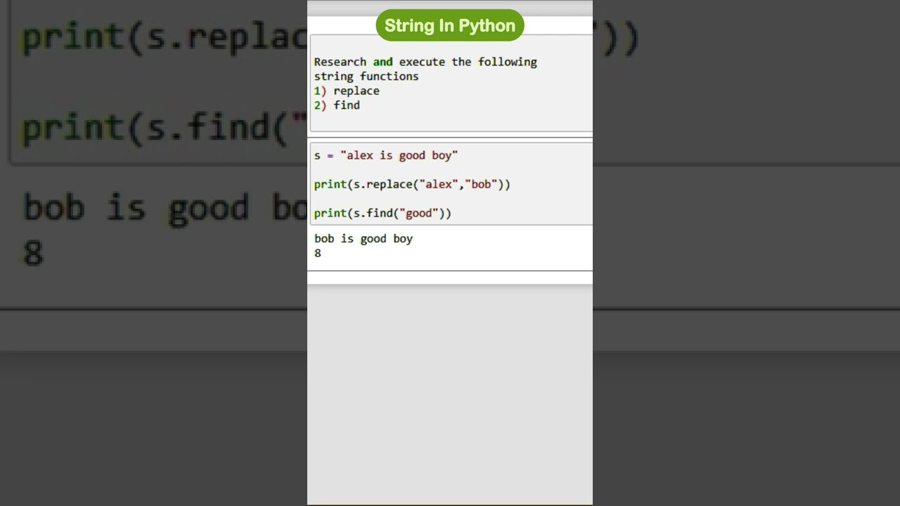 string in python replace and find method | python string | string methods