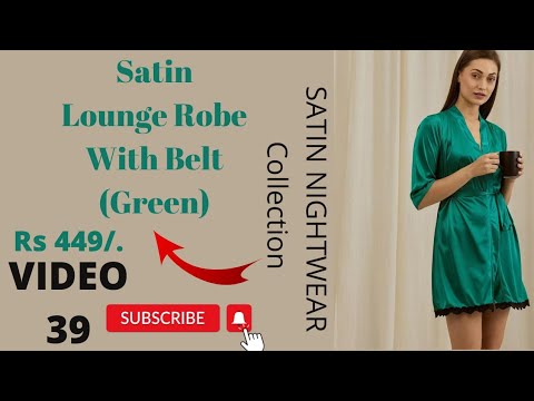 Most Beautiful Satin Lounge Robe With Belt (Green) | Robe Nighty | Satin Nightwear Collection