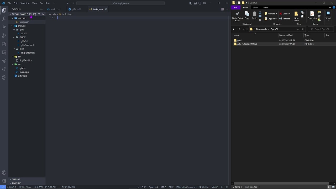 C++ OpenGL setup for VSCode in 2min
