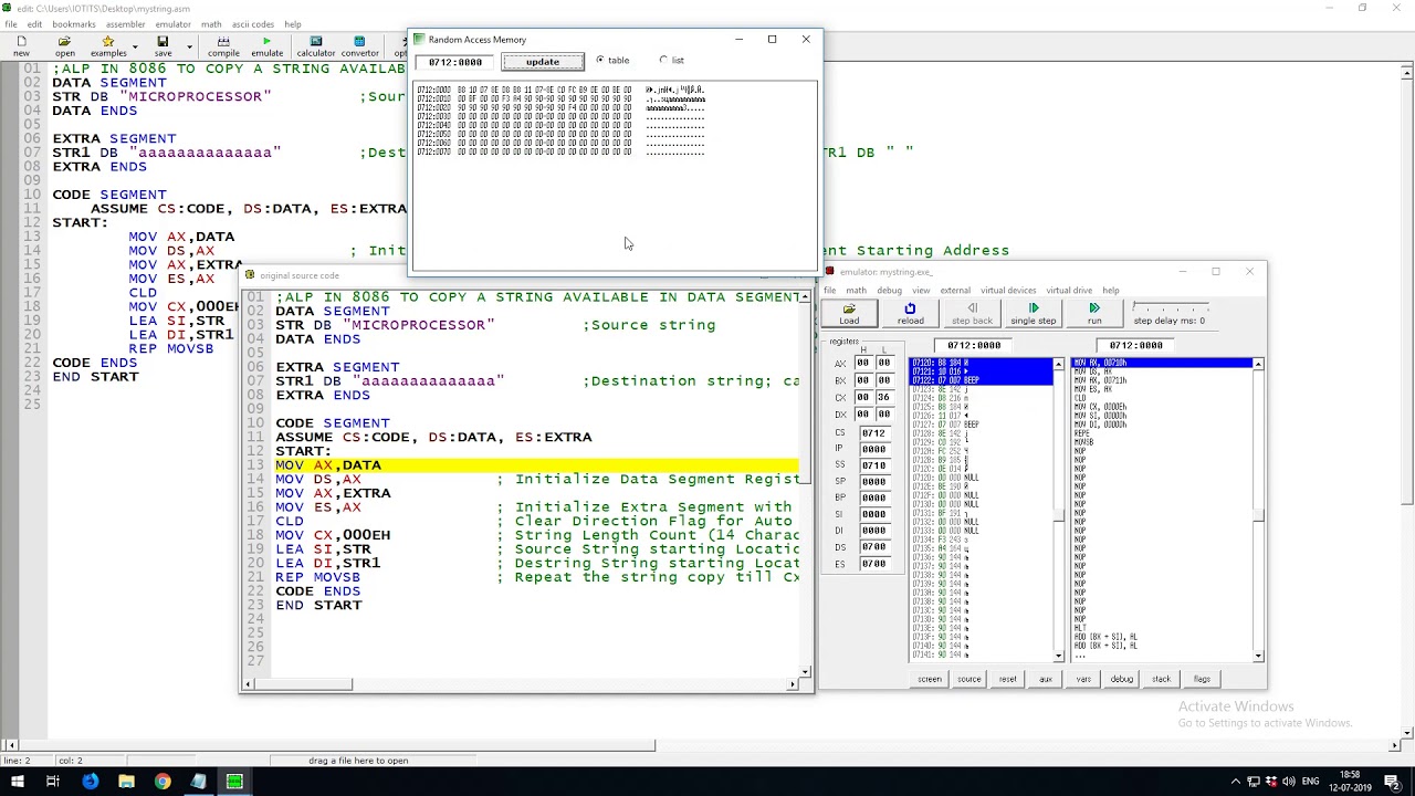EMU 8086 Emulator String Operation