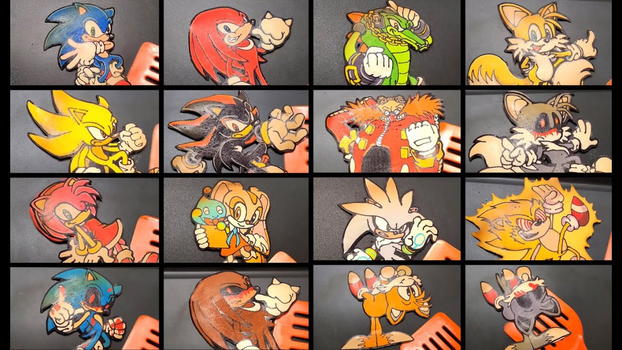 Super Sonic-hedgehog, Knuckles, Tails, Dr Eggman, Rose, Shadow-Pancake art Challenge, FNF Sonic mod