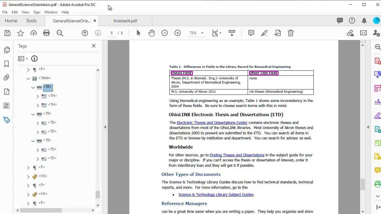 Using proper table tags in a PDF