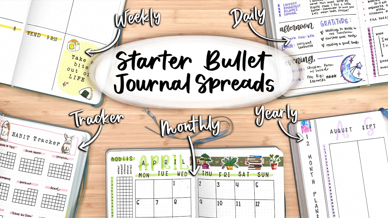 5 Starter BULLET JOURNAL SPREADS 📖 Ideas to get you started!