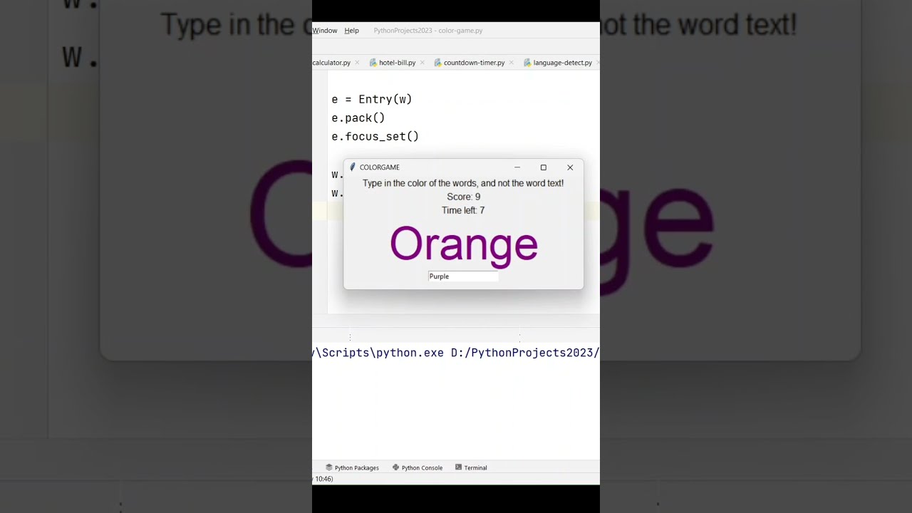 Funny Color Game Using Python Tkinter #python #shorts