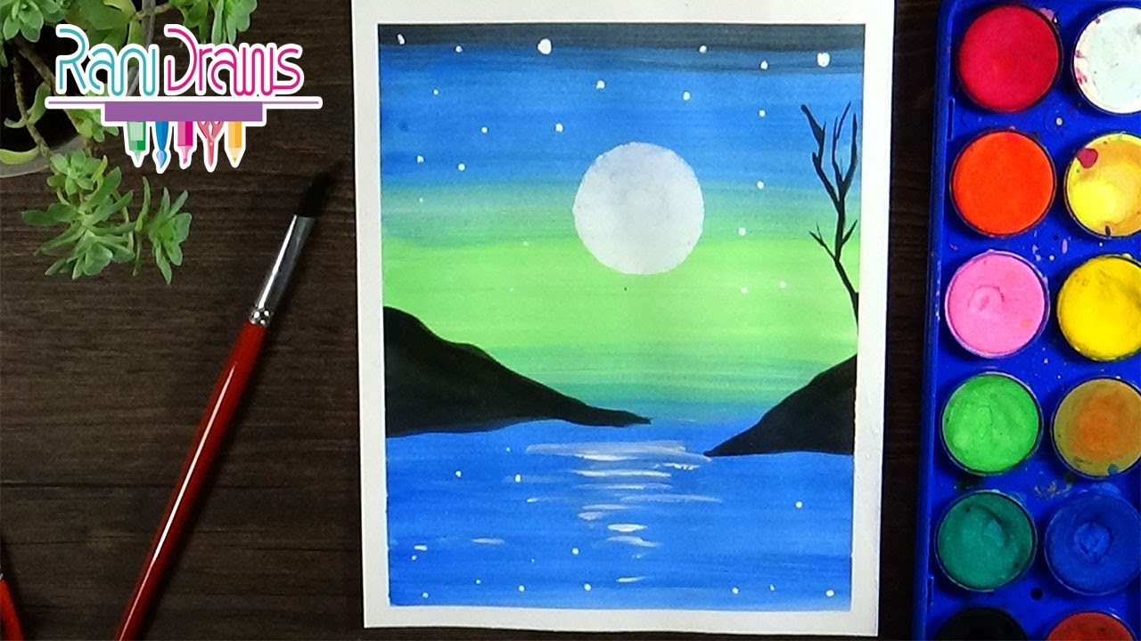 Cómo dibujar un PAISAJE NOCTURNO con ACUARELAS - Paso a paso