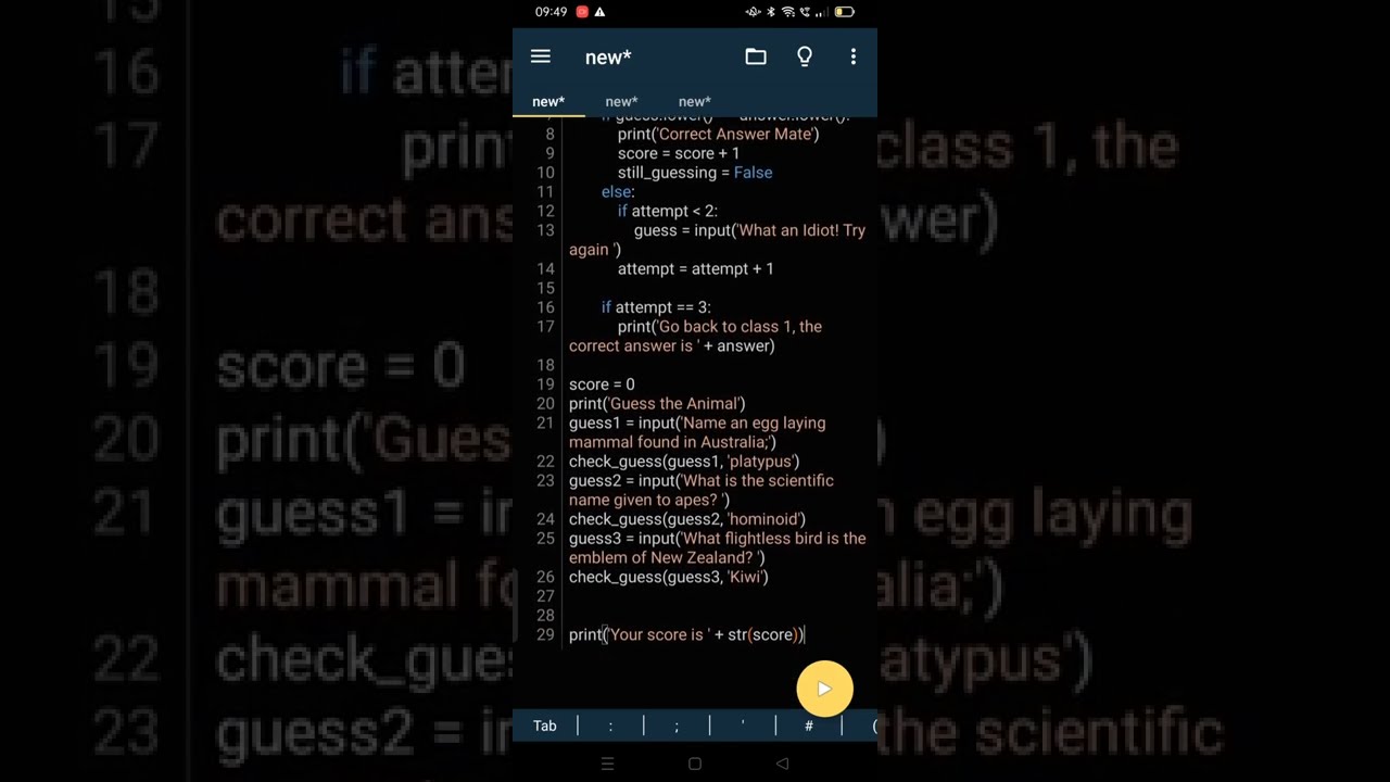Making an animal quiz using python code language