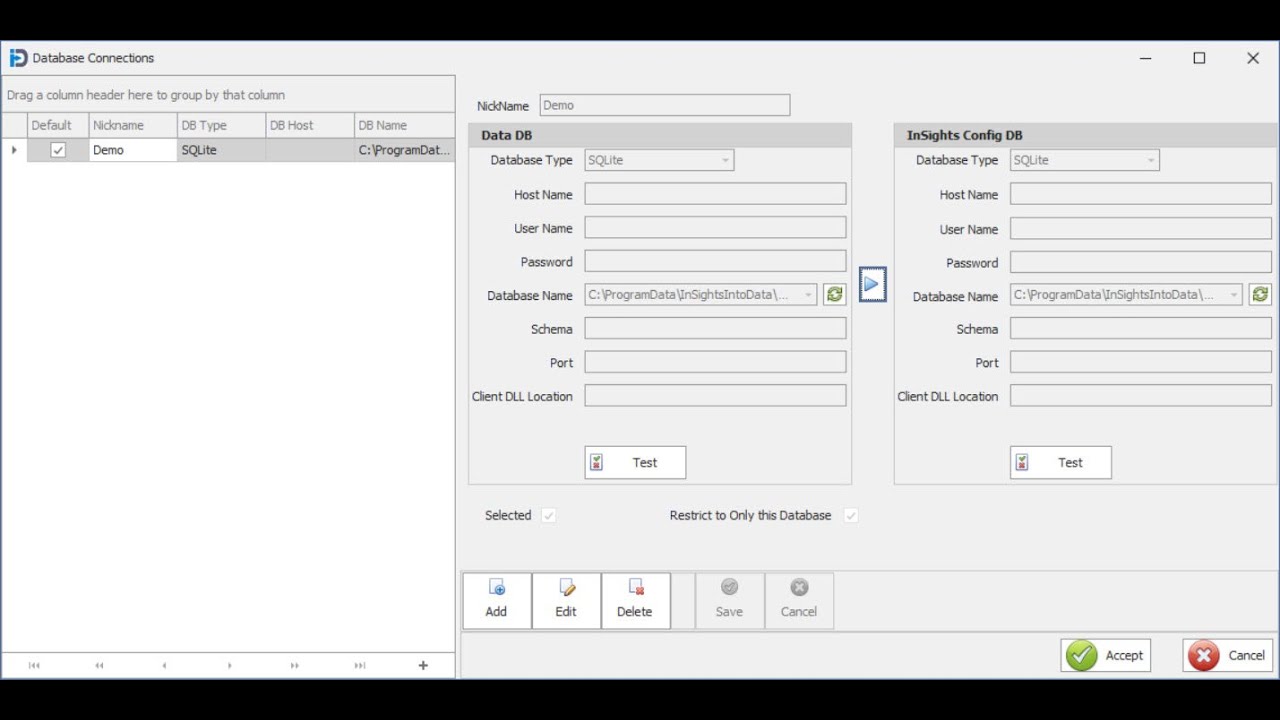 Insights Database Configuration