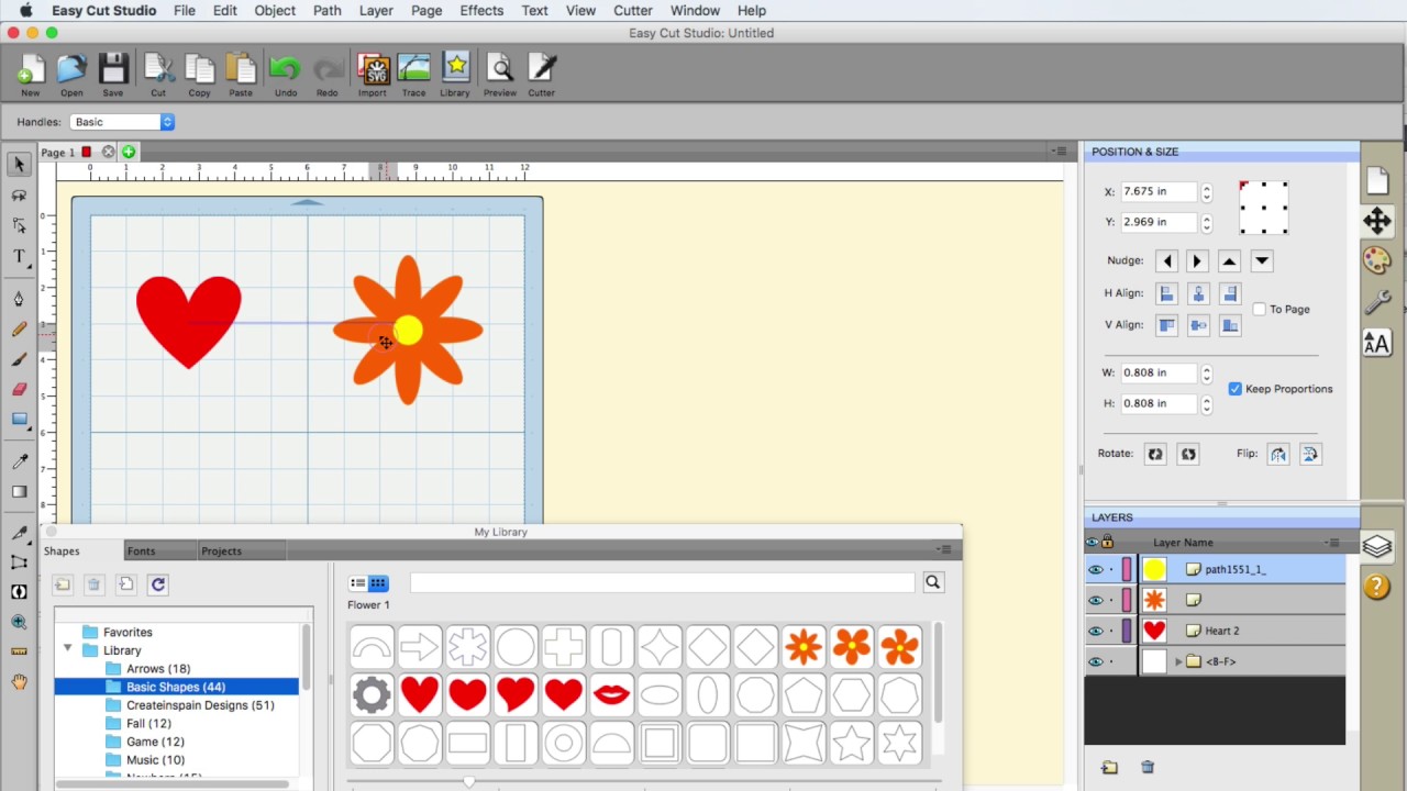 Easy Cut Studio Basic Shapes Library - library view