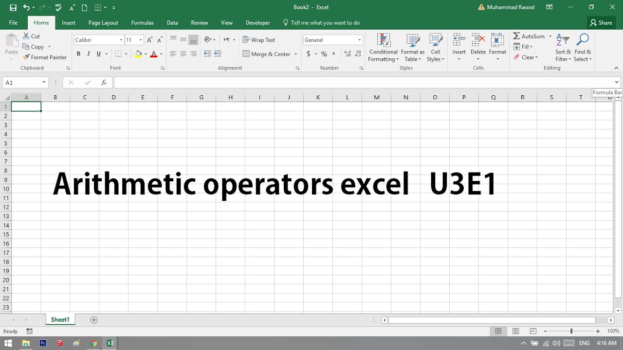 Arithmetic operators excel   U3E1