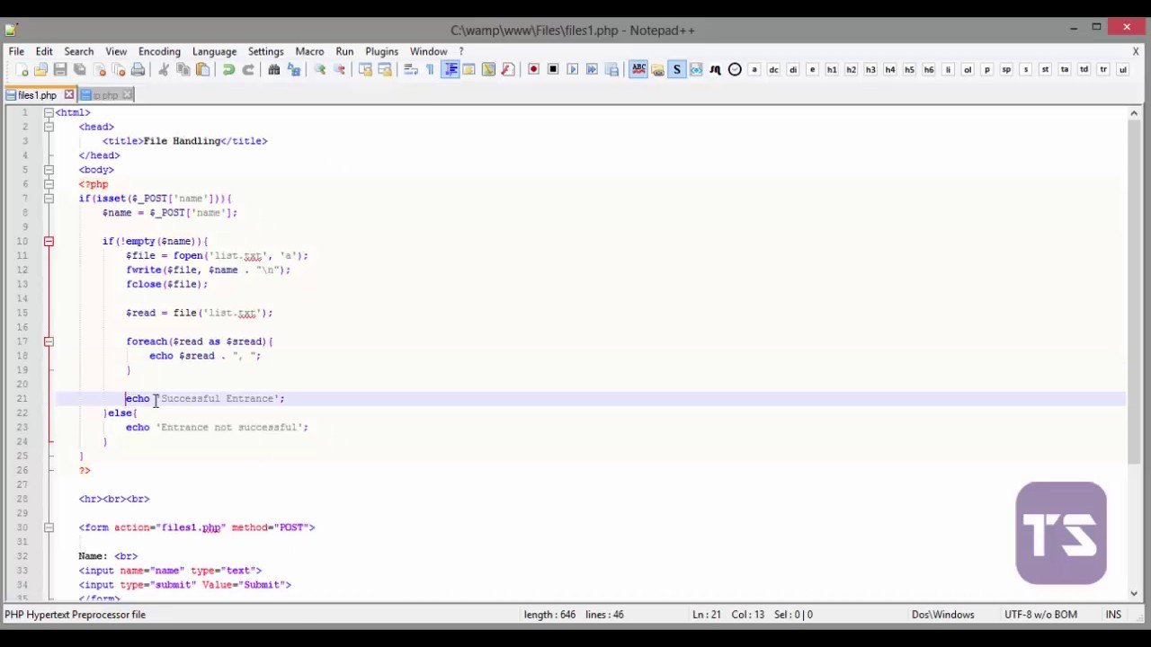 How to read and write to a text file PHP - Lecture 54 (PHP Tutorial)