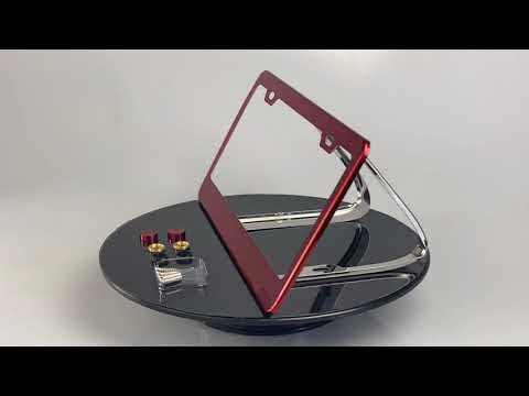 KA DEPOT Red Chrome License Plate Frame + Metal Screw Cap Set