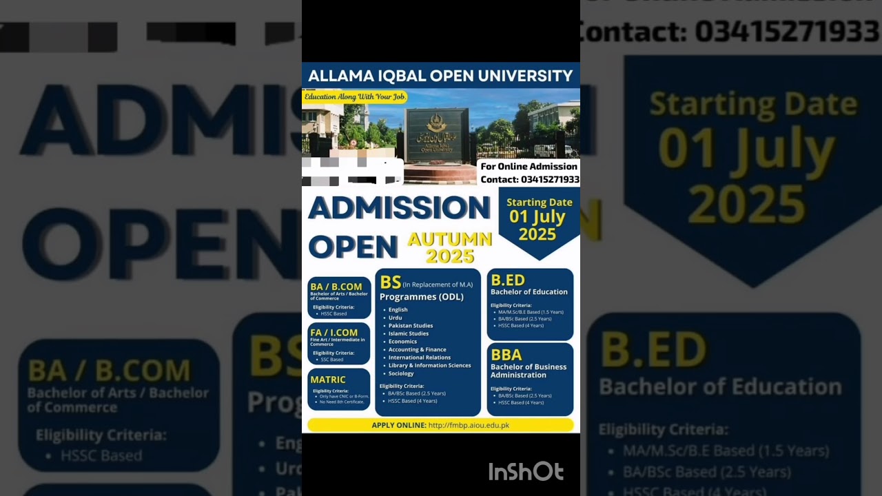 AIOU new admission starting from 1st July | Autumn 2025 #exam #aiou #admission #open #online