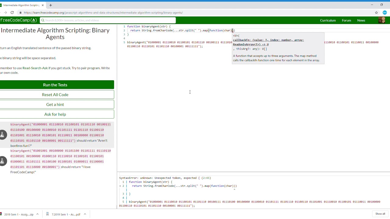 Intermediate Algorithm Scripting  Binary Agents   Learn freeCodeCamp17/21