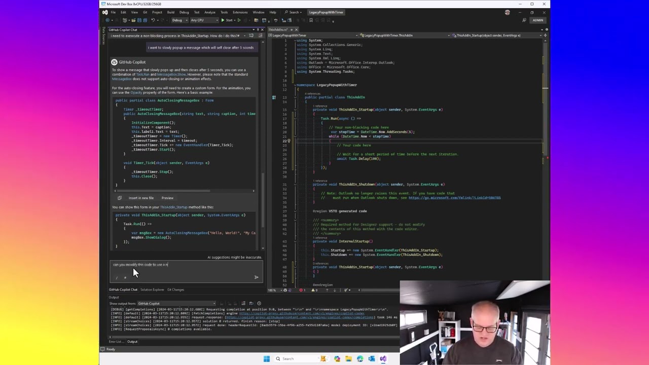 Using GitHub Copilot to write all the code in an Outlook Plugin using VSTO