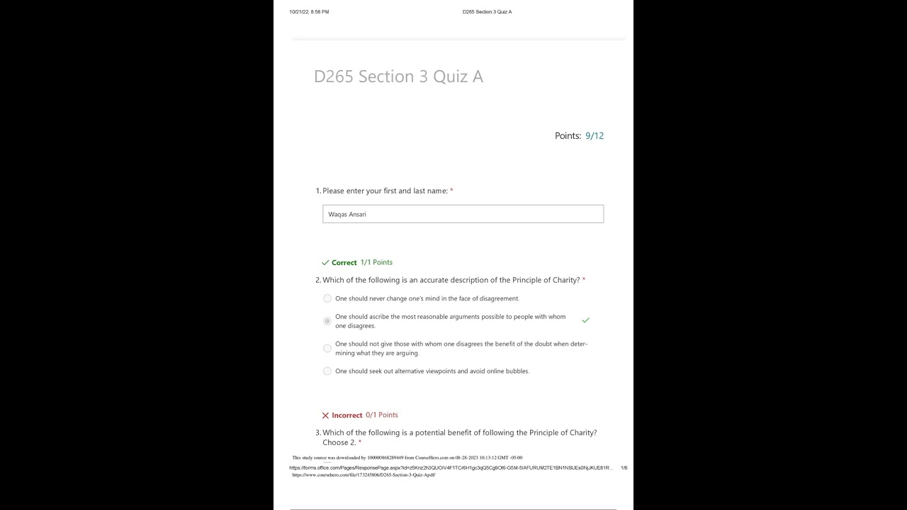 D265 Section 3 Quiz A Questions and Answers 100% Correct Answers