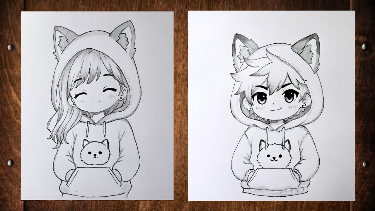 Cute Chibi Couple Drawing 💕 | Boy & Girl Hoodie Anime Time Lapse
