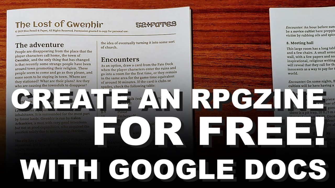 Create your own RPG ZINE for FREE with Google Docs